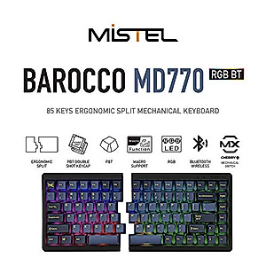 Mistel BAROCCO MD770 RGB Wireless Split Mechanical Keyboard, TKL Ergonomic Gaming Keyboard 85 Keys (Cherry MX Red Switches, Linear Lighter)