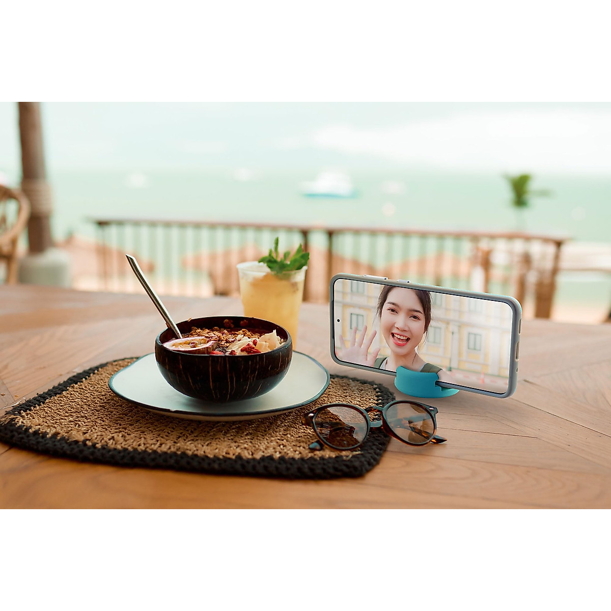 GoDonut – Phone Stand Mini – Portable Keychain Cell Phone Holder – Desk Accessory – Perfect for Travel, Office, Nightstand – Compatible with iPad Mini, iPhone & Most Smartphones – Teal