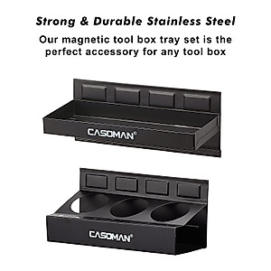CASOMAN Magnetic Toolbox Shelf, Tray, Paper Towel Holder, 4-Piece Set, Black, Variety of Use, Durable, Magnets Any Metal Surface