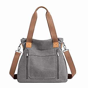 ZHIERNA Women's Canvas Tote Purse Shoulder Bag, Large Crossbody Bag Handbag with Multi-pocket(Grey)