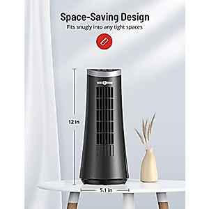 PARIS RHÔNE Desk Fan, 75° Oscillating Tower Fan with 2 Speeds, Quiet Cooling Table Fan, 12’’ Portable Corded Small Fan, Bladeless Fan for Bedroom Home Office Desktop, Black, 9 Inch