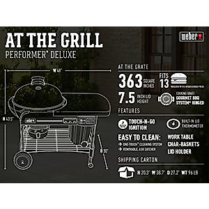 Weber Performer Deluxe Charcoal Grill, 22-Inch, Touch-N-Go Gas Ignition System, Copper