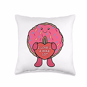 Punny Meme I Love You A Hole Lot Donut Throw Pillow, 16x16, Multicolor