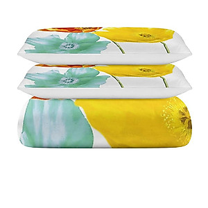 FELENIW Microfiber Duvet Cover Set 3D Printed Poppy Flowers Decorative 3 Pieces Bedding Duvet Cover Sets Comforter Cover Set with 2 Pillow Shams (US Full, Poppy Flowers)