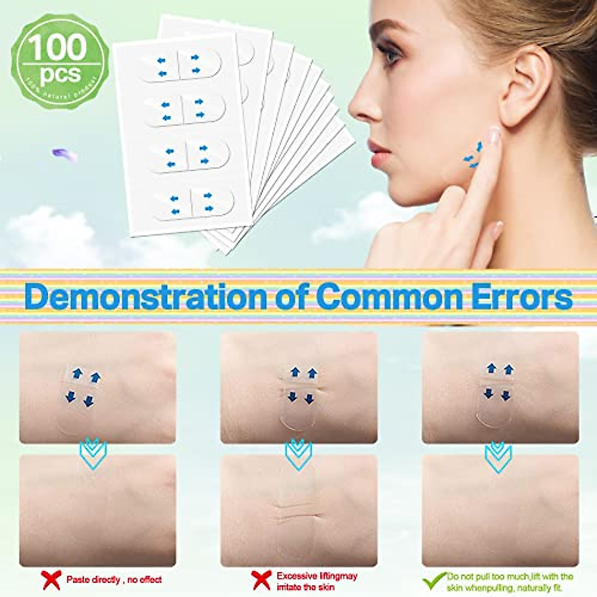 Face Lift Tape Invisible,Face Tape,Facelift Tape Neck Lift Tape Face Lifting Tape Face Lifter Tape Instant Makeup Face for Jowls Double Chin 100pcs…