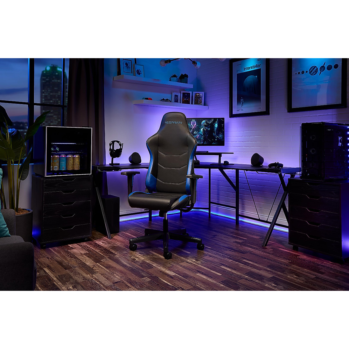 RESPAWN 110 Gaming Chair - Gamer Chair PC Computer Chair, Ergonomic Gaming Chairs, Office Chair with Integrated Headrest, Gaming Chair for Adults 135 Degree Recline with Angle Lock - Blue