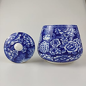 RabyLeo Decorative Jars, Ancient Chinese Blue and White Porcelain Ceramic Storage Box, with Sealed Lids, Home Kitchen Dining Decoration (Helmet jars)