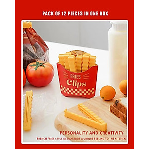 Magnetic Fries Chip Clips Set,12 Pack Durable Plastic Food Clip & Cute Refrigerator Magnets Curved Sealing Design French Fries Bag Clips for Food Fresh Storage, Kitchen Accessories & Home Decor