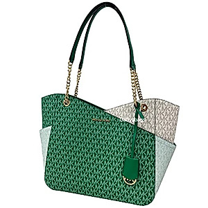 Michael Kors Jet Set Travel Large Chain Shoulder Tote (Palmetto Green Multi)
