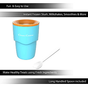 Slushy Maker-Single Serving Frozen Treat Cup for Easy to Make Homemade Slushes, Milkshakes, Smoothies, Cocktails, and More by Classic Cuisine (Blue)