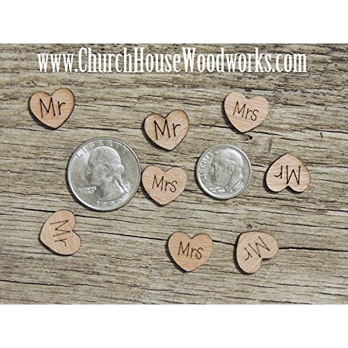 100 Mr Mrs Wooden Hearts - Wood Table Confetti, Embellishments, Scatters, Invitations, Table Decor, Rustic Weddings and Events