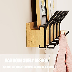 MOKIUER Coat Rack Wall Mount |17" Coat Rack with 5 Removable Double Hooks | Coat Hooks for Hat Key Backpack Towel,Wooden Wall Hook