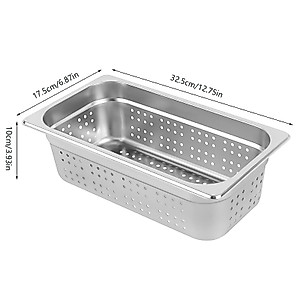 2-Pcs 1/3 Size 4" Deep, Anti-Jam Perforated Stainless Steel Steam Table Pan, Commercial Stainless Steam Pan for Restaurant Hotel
