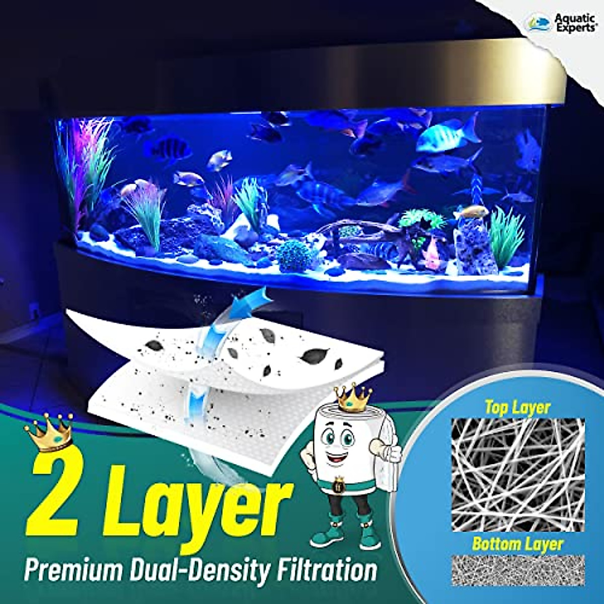 Aquatic Experts Aquarium Filter Pad, FilterFirst Aquarium Filter Media Roll for Crystal Clear Water - Filter Floss for Fish Tank Filters, 12 by 72 by ⅜ Inch to ½ Inch Thick
