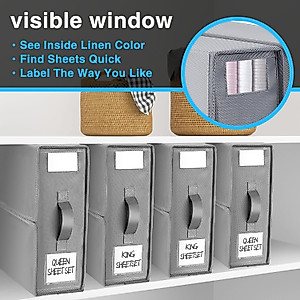 BIKTIC SheetCube Bed Sheet Organizers and Storage,4 Pack Sheet Folder Organizer (Queen or King Size), Linen Closet Organizer for Bedding Sheets,Duvet Covers and Pillow cases,Grey