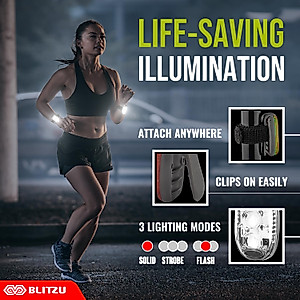 BLITZU 4 Pack LED Safety Lights Gear for Kids, Women & Men. for Bike Tail Light, Kayak, Dog Collar, Stroller, Walking, Boat, Runners, Night Running Blinking Warning Reflective Light Accessories White