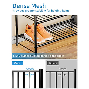 MWQ 6 Tier Shoe Rack Metal with Side Pocket, Sturdy Tall Shoe Organizer Storage Shelf for Closet, Black