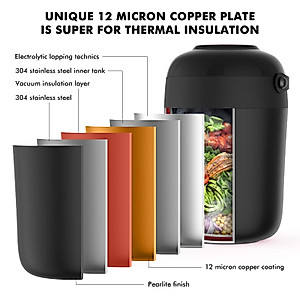 DaCool Kids Thermos with Handle Spoon for Hot Cold Food 16 OZ Insulated Food Jar Food Thermos for Lunch Soup Leakproof Vacuum Stainless Steel Keep Food Warm Thermal Container for School Travel, Black