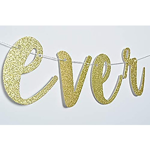 Four Ever Young Banner for 4th Birthday Party Decorations Supplies, Pre-Strung Cursive Bunting Photo Booth Props Sign(Gold)