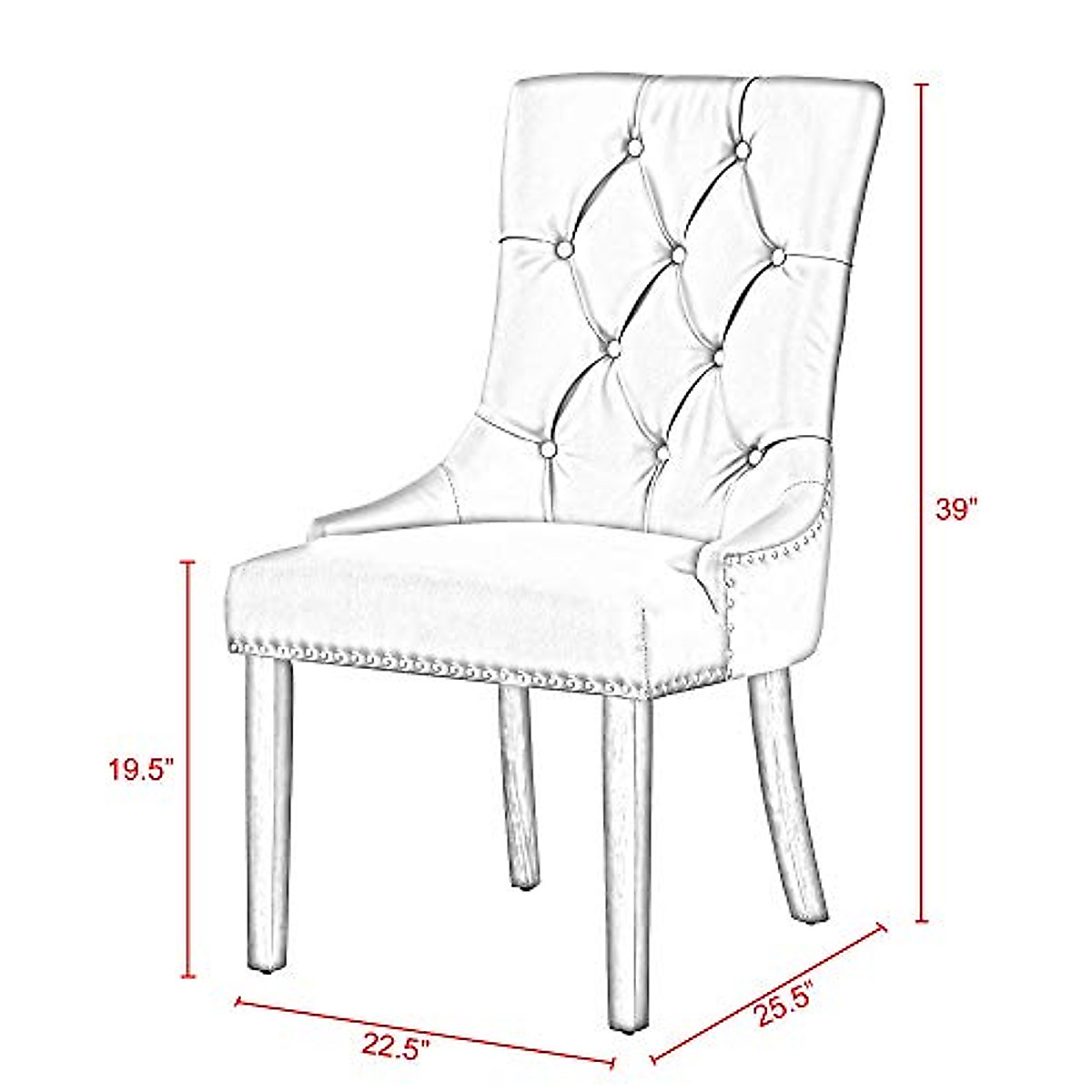 InspiredHome White Leather Dining Chair - Design: Alberto | Set of 2 | Tufted | Ring Handle | Chrome Nailhead Finish