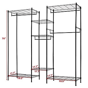 MATICO 5-Tier Adjustable Wire Garment Rack, Heavy Duty Metal Clothing Rack Closet with Adjustable Shelves for Large Storage, Black