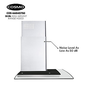 COSMO COS-668AS750 30 in. Wall Mount Range Hood with 380 CFM, Curved Glass, Ducted Convertible Ductless (additional filters needed, not included), 3 Speeds, Permanent Filters in Stainless Steel