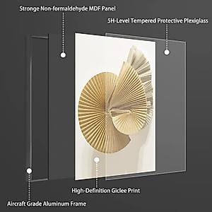 jenesaisquoi Abstract Geometric Modern Wall Art Framed Set Of 3, Geometric Shape Pattern Brown Gold Wall Pictures for Living Room Bedroom Office Wall Decor (12" x 16" x 3 pcs, Black Frame)