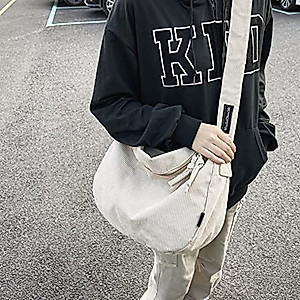 Unisex Corduroy Crossbody Dumpling Bag Tote Messenger Casual Hobo Sling Shoulder Bag Large Daily Shopping School Commuting