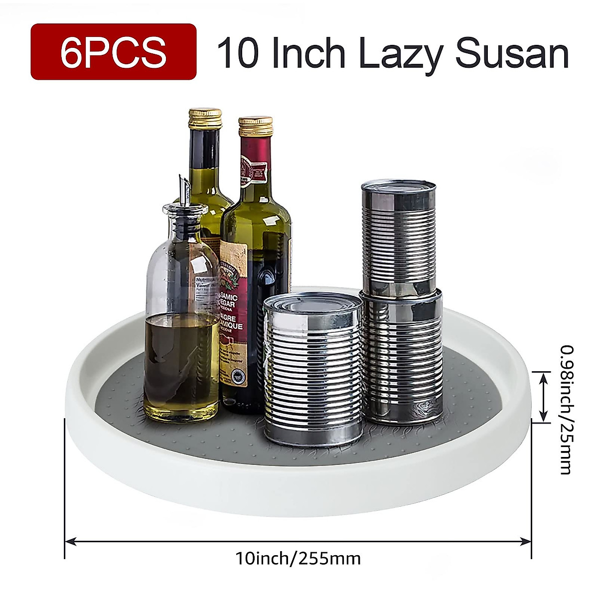 FVIEXE 6PCS Non-Skid Cabinet Lazy Susan Turntable 10 Inch, 360 Degree Rotating Kitchen Spice Rack Spinning Lazy Susan Turntable Organizer, Pantry Countertop Vanity Bathroom Display Stand White/Gray