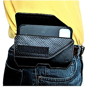 Executive Leather Cell Phone Belt Holder for iPhone 14,13, 12, iPhone 11 / 12 Pro, SE2020 Holster Pouch, Rugged and Heavy Duty, Strong, Secure Belt Clip Holder, Fits with Slim-Fit Mobile Phone Case