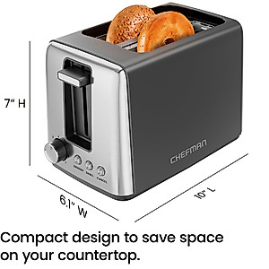 Chefman 2 Slice Toaster, 7 Shade Settings, Small Toaster 2 Slice with Removable Crumb Tray, Thick Bread Toaster and Bagel Toaster, Defrost, Cancel, Perfect for Toaster Pastries – Black