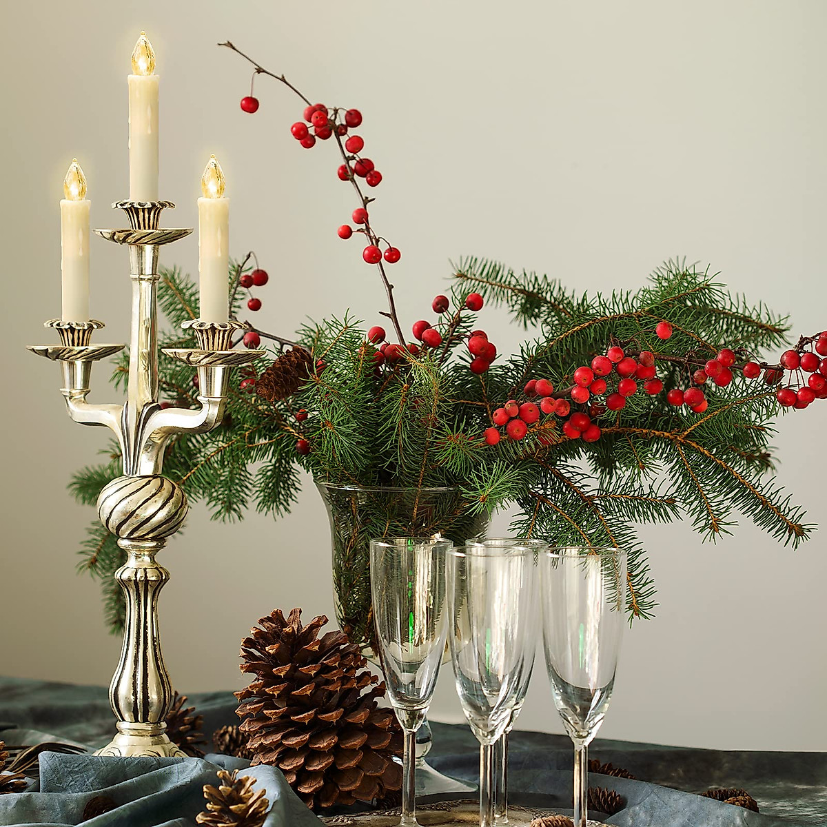 Daord Flickering Flameless Window Candle LED Christmas Tree Candle Lights Warm White Battery Operated Electric Taper Candles with Remote Perfect for Home Garden Wedding Parties Decor (12 PCS,Ivory)