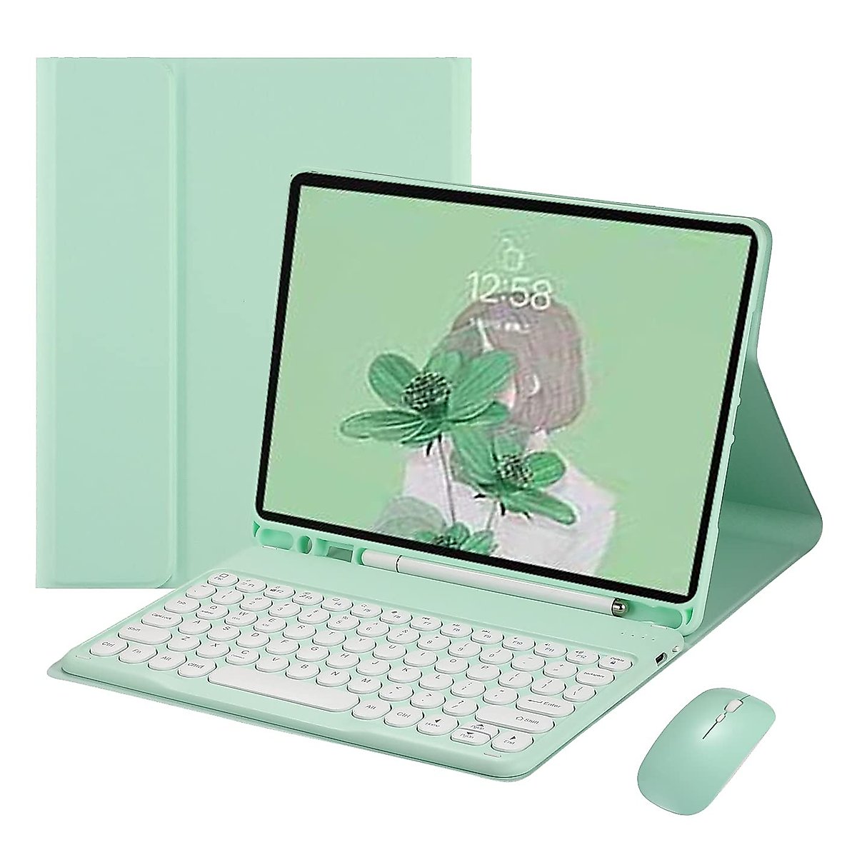 iPad 9th Generation 8th 7th Gen Keyboard Case with Mouse iPad Air 3 Pro 10.5 Color Keyboard Retro Round Key Cute Candy Colors Detachable Keyboard iPad 10.2 Cover (MintGreen)