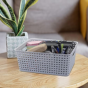 Rinboat Medium Plastic Storage Baskets with Handle, 4 Packs, G