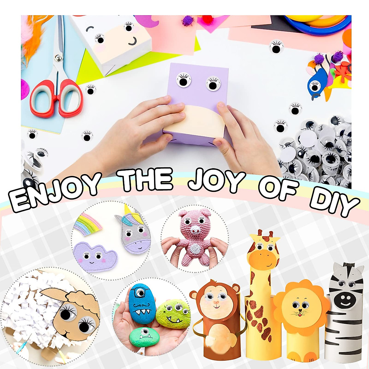 TOAOB 210pcs Black Wiggle Googly Eyes Self Adhesive with Eyelashes Round 10mm Plastic Sticker Eyes for DIY Crafts Scrapbooking Decoration