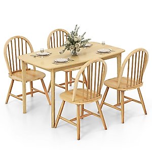 Giantex 48" L Wooden Dining Table Set for 4, 5PCS Rectangular Kitchen Table Set w/Rubber Wood Supporting Legs, Farmhouse Dinner Table & 4 Windsor Chairs for Kitchen Dining Room Small Space
