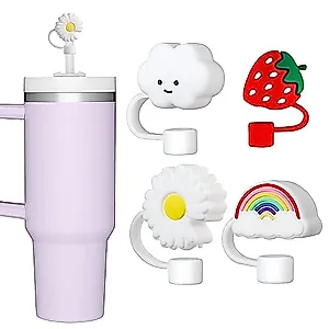 10mm Straw Cover, 4pcs Straw Covers Cap for Stanley Cup 40 oz 30 oz Food Grade Silicone Cute Large Straw Topper Straw Tips Cover Protector Plugs for Stanley Tumblers Cup for Stanley Cup Accessories