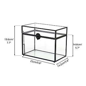NCYP 9.8 x 5.6 x 7.7 Inch Glass Card Box with Lid for Wedding Reception, Envelope, Keepsake - Vintage Terrarium Container, Clear Party Centerpiece, Black (Glass Box Only)