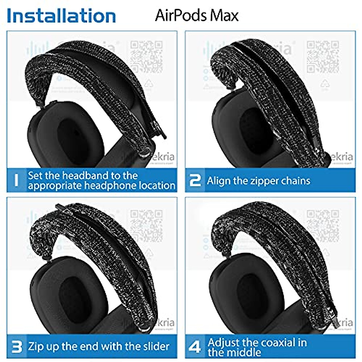 Geekria Knit Fabric Headband Cover, Compatible with AirPod Max Headphones/Headband Cushion Pad Protector, Replacement Repair Part, Easy DIY Installation (Black)