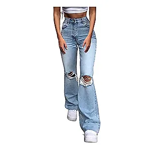 High Waisted Jeans for Women Baggy Fashion Casual Denim Jeans Stretch Distressed Trousers Daily Y2K Jeans for Teen Girls