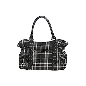Rise Up Handcuff Goth Punk Rock Black and White Plaid Tartan Tote Crossbody Bag Women's Purse