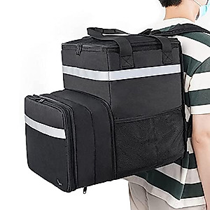 Menolana Food Delivery Backpack, Expandable Insulated Hot Pizza Bags for Delivery Bike,Leakproof Waterproof Delivery Bag with 4 Mesh Pockets Reflective Strip