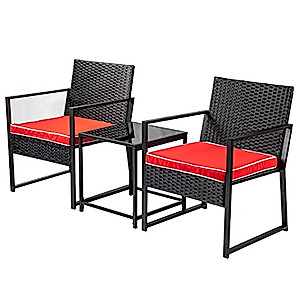Aug-guan Patio Furniture Set,Wicker Bistro Set 3 Pieces Outdoor Furniture,Rattan Table and Patio Chairs Set for Balcony,Yard,Porch and Deck-red