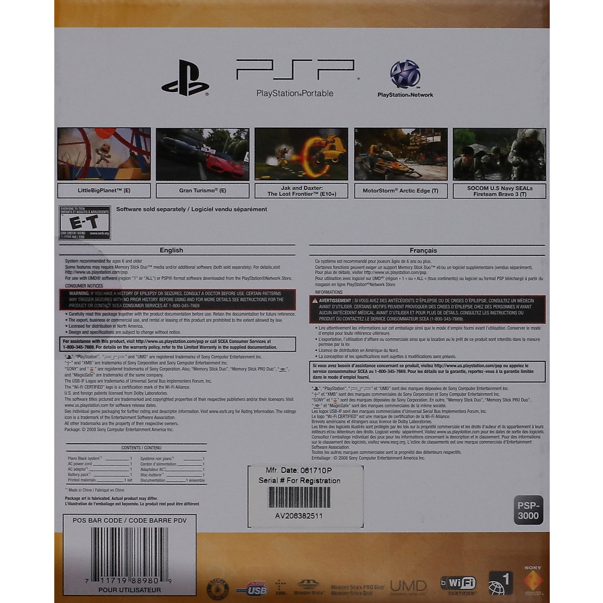 Playstation Portable 3000 Core Pack System - Piano Black