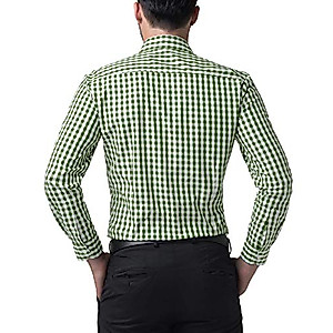 Paul Jones Casual Long-Sleeve Plaid Dress Shirt Checkered Button Down Shirt, Olive Green, Small