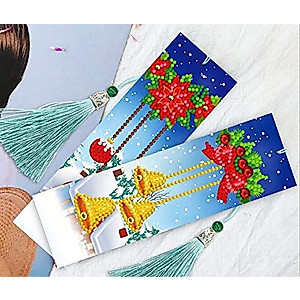 Christmas Socks Bookmark Diamond Painting Kit - pigpigboss 4 Pack Bookmark Dimaond Painting Art Crystal Christmas Bell Bookmark Diamond Painting Set Christams Book Decor Gift for Adult Kid (21 x 6 cm)