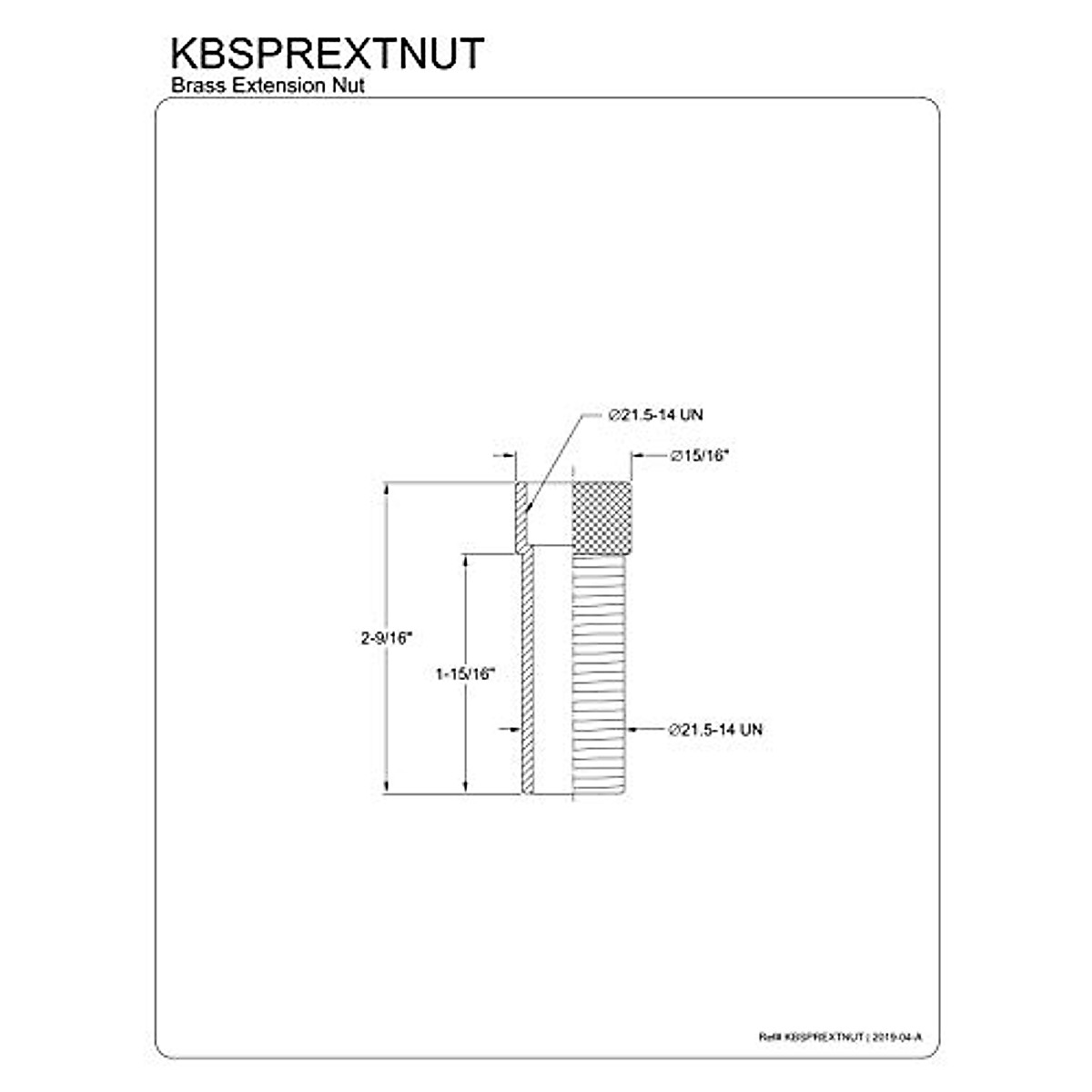 Kingston Brass KBSPREXTNUT Adapter - Brass Extension Nut for KBSPR1,2,3,5,6,8, Chrome, 2-9/16" Length