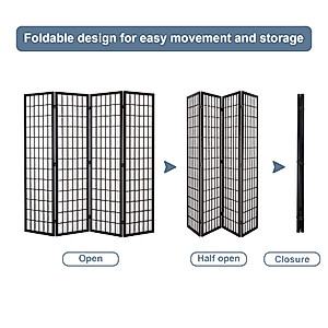 Salfanre Japanese Room Divider, 6 Panel Room Divider, Shoji Screen Room Divider, Folding Screen, Japanese Style, 5.6 Ft, Black