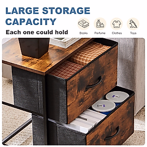 DUMOS Nightstand Small Dresser with 2 Fabric Drawers Side Bedroom End Table Kids Bedside Storage Furniture for 20 inch Tall Night Stand for Closet, Entryway, College Dorm, Rustic Brown, Medium