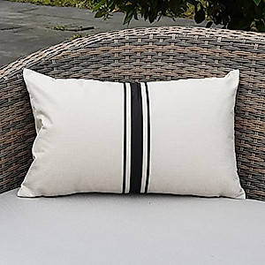 ONWAY Outdoor Pillow Covers Waterproof 12X20 Set of 2 Lumbar Throw Pillow Cover Beige and Black Striped Outdoor Pillows for Patio Furniture